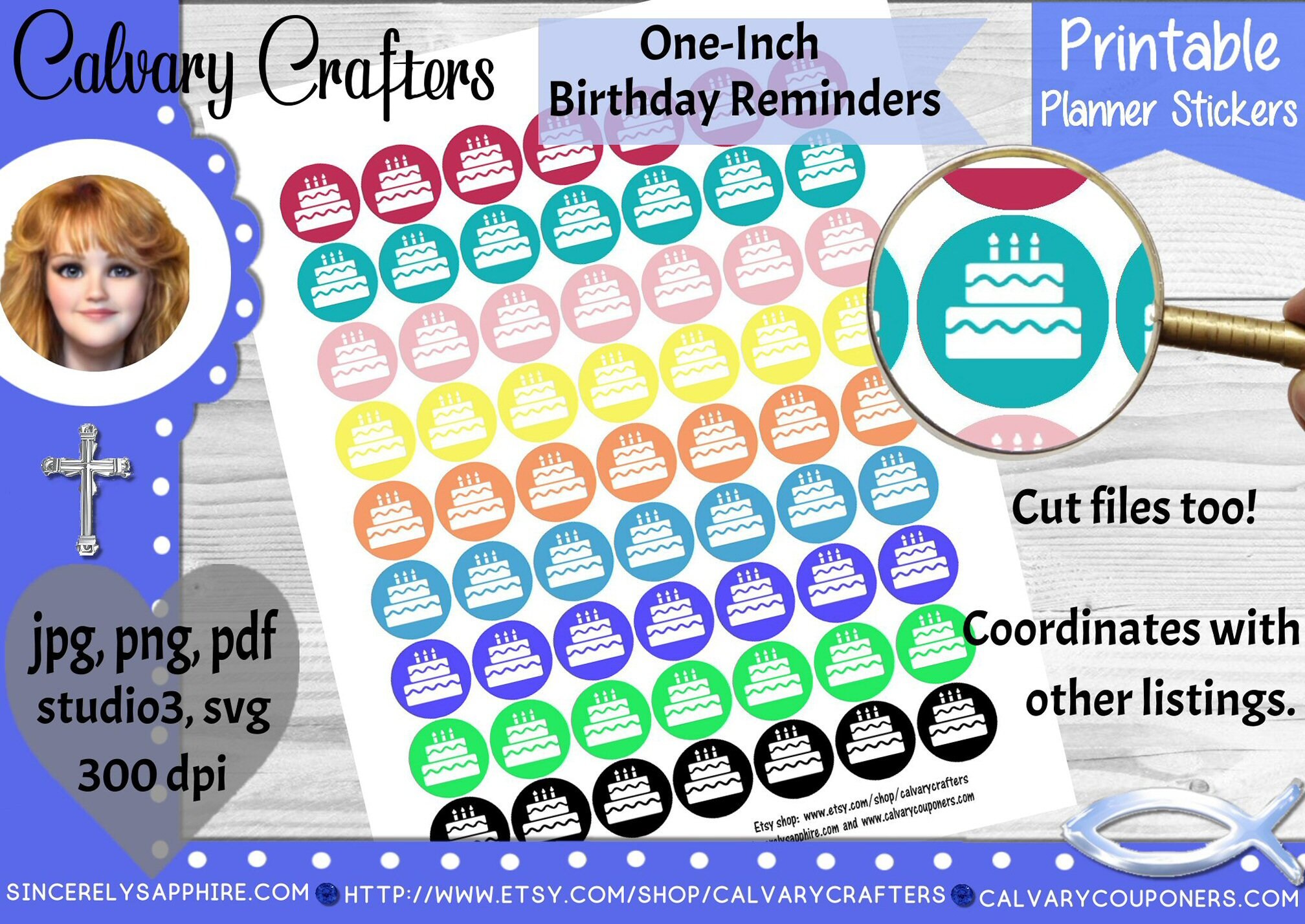 Birthday Planner Stickers PRINTABLE CUT Files One inch | Etsy