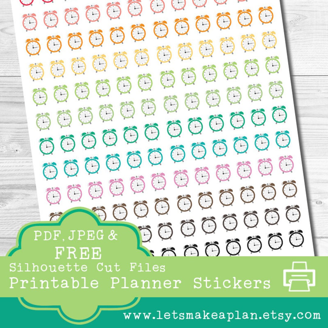 Alarm Clock Printable Planner Stickers, Alarm Clock Stickers, Reminder ...