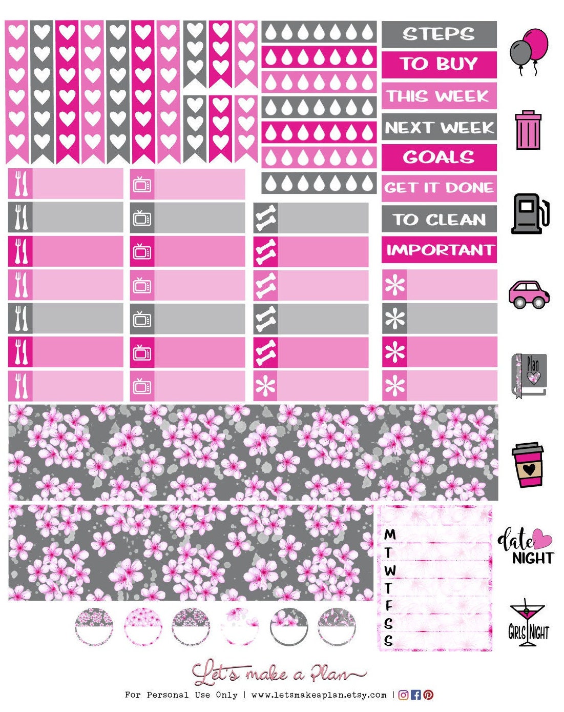 Cherry Blossoms Erin Condren Printable Planner Stickers - Etsy
