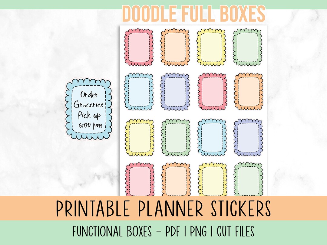 Full Box Printable Planner Stickers, Doodle Stickers, Functional Boxes ...