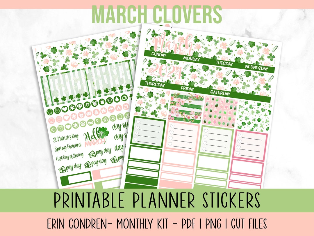 March 2024 Monthly Kit, Printable Planner Stickers, Erin Condren ...