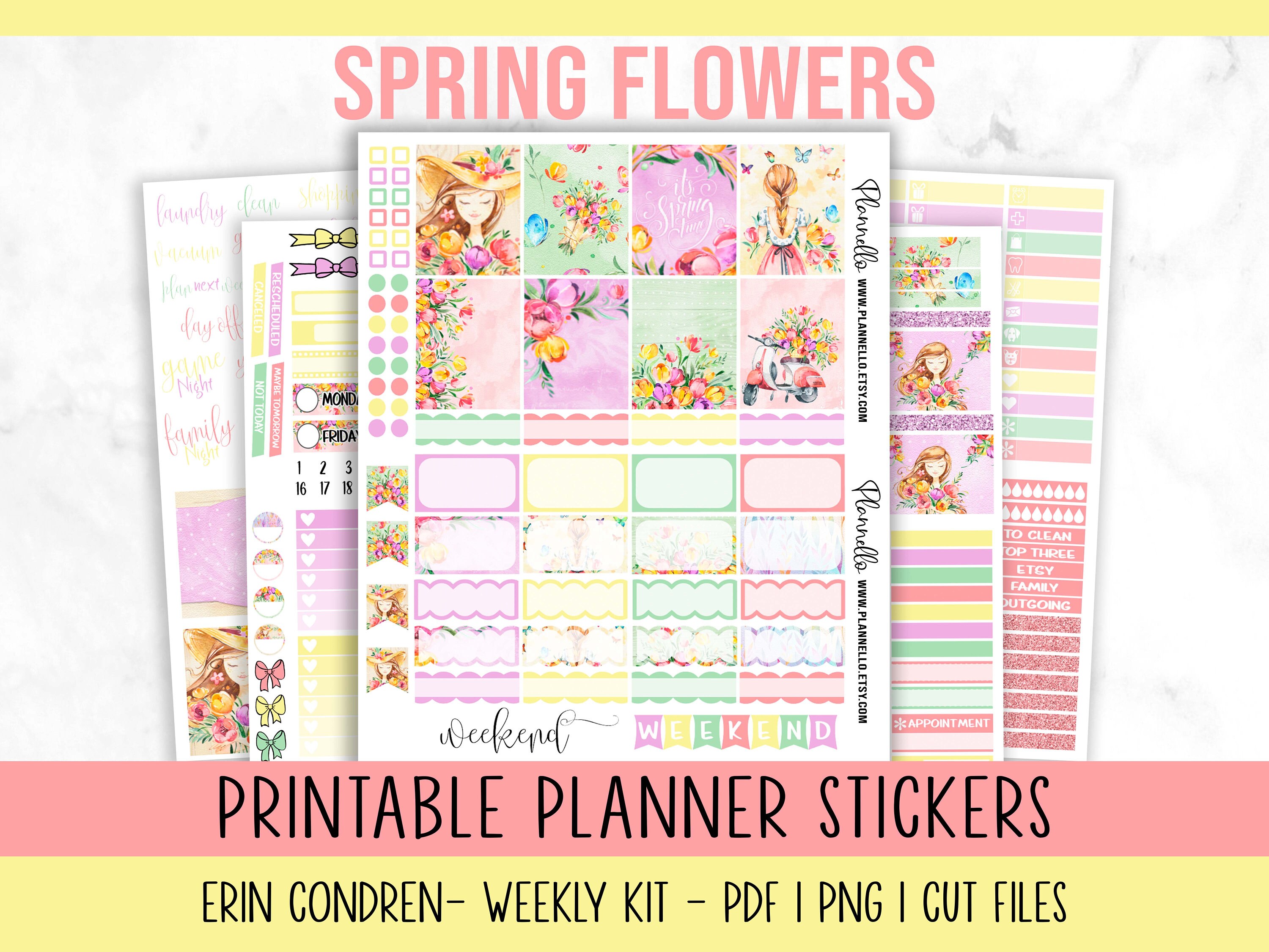 Spring Flowers Printable Planner Stickers, Tulips Weekly Kit, Planner ...