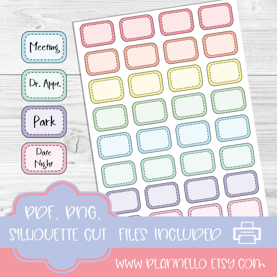 Doodle Stitched Half Box, Printable Planner Stickers, Pastel, Rainbow ...