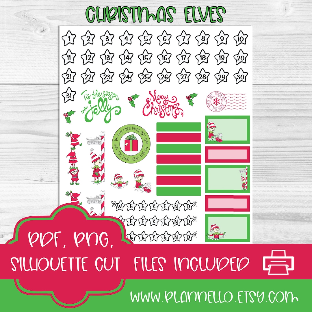Christmas Elves Printable Planner Stickers, Elves Stickers, Christmas ...