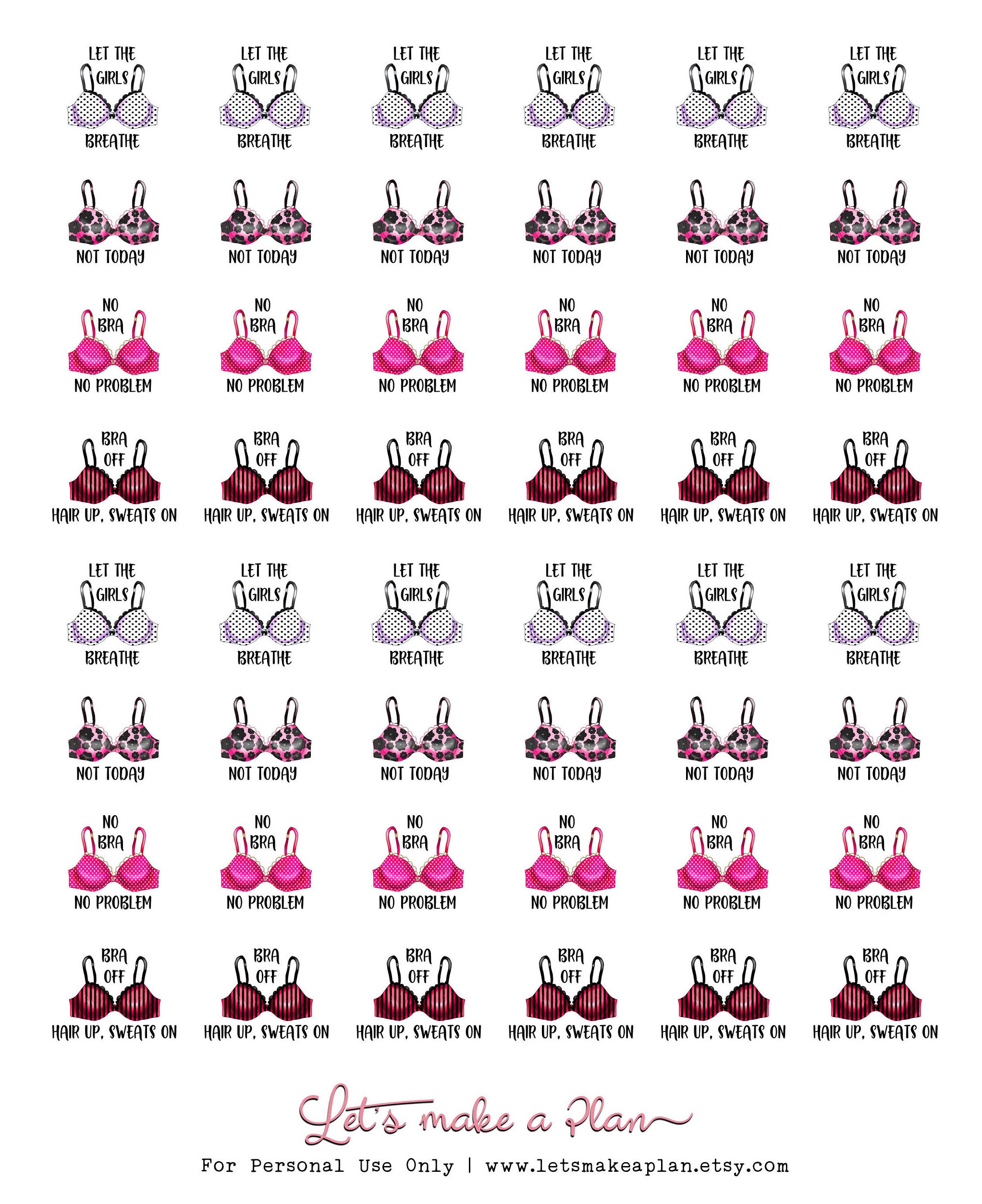 Bra Printable Planner Stickers, Adulting Stickers, Lazy Day Stickers ...