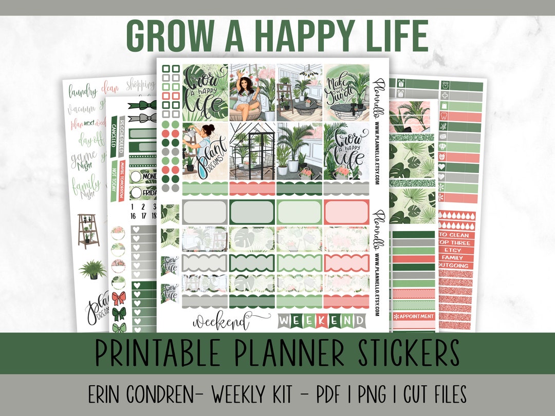 Plant Erin Condren Printable Planner Stickers, Grow a Happy Life ...