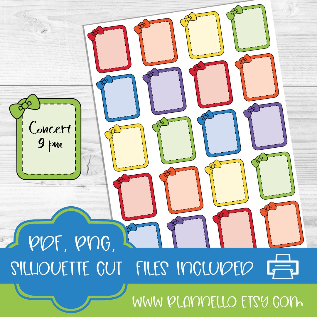 Full Box, Bow Box, Doodle Full Box, Printable Planner Stickers, Bright ...