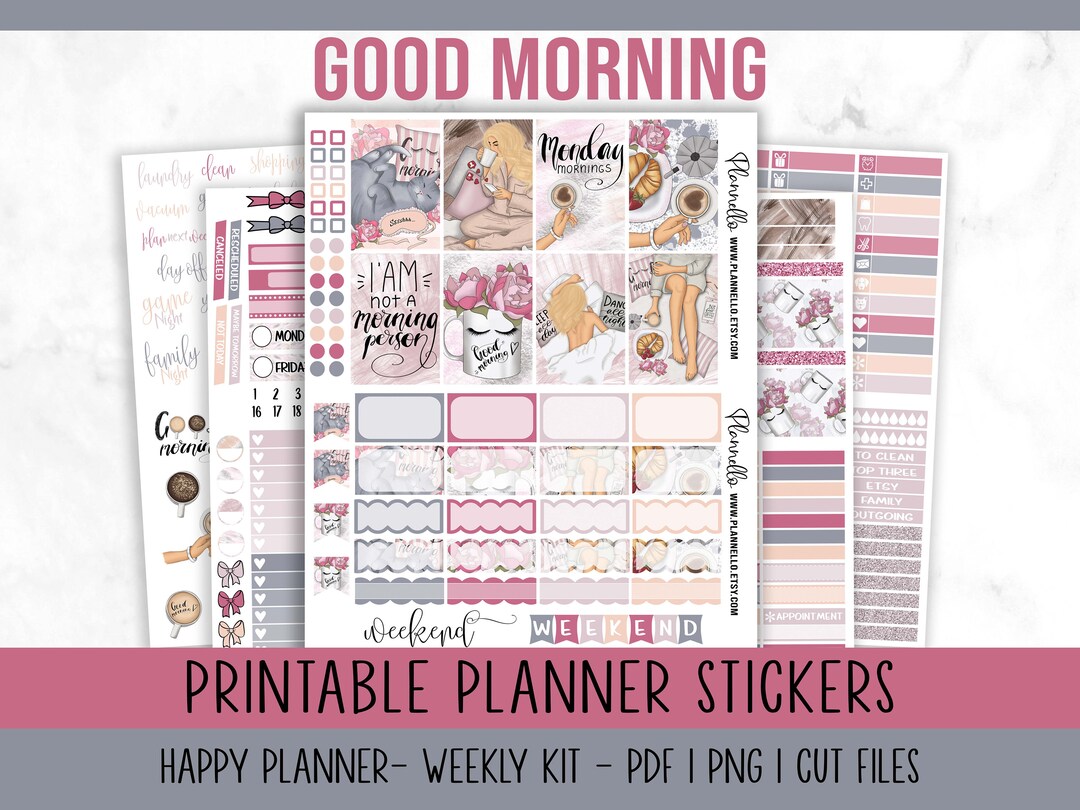 Good Morning, Happy Planner Printable Planner Stickers, Vertical Weekly ...
