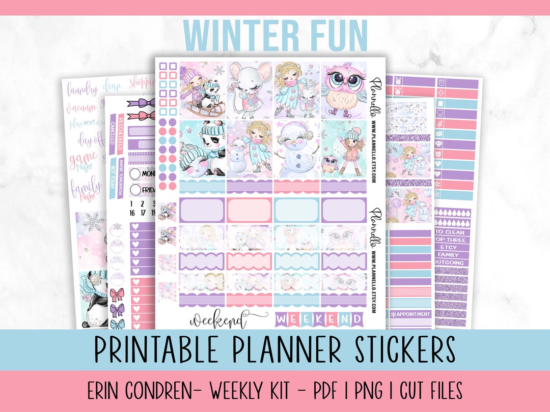 Winter Fun Erin Condren Printable Planner Stickers, Winter Vertical ...