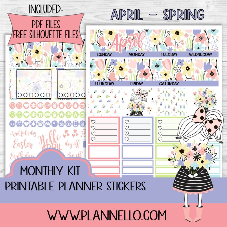 April Monthly Printable Planner Stickers Erin Condren Digital - Etsy
