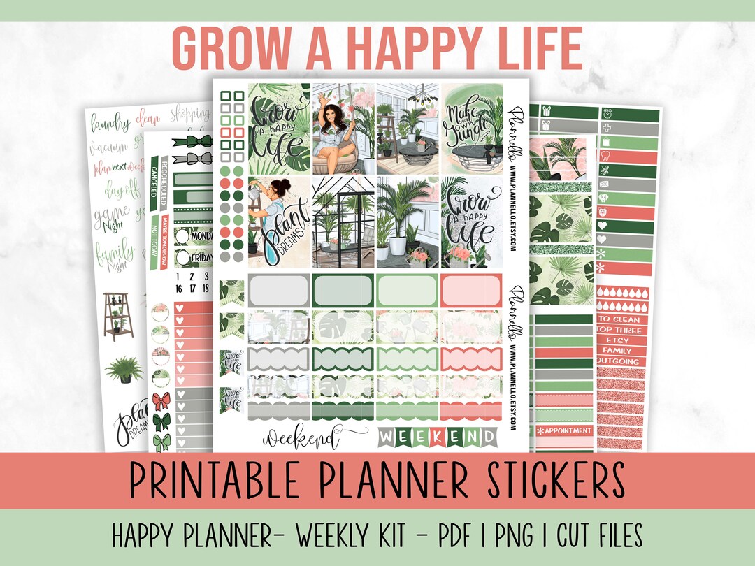 Grow A Happy Life, Happy Planner Printable Planner Stickers, Plant ...