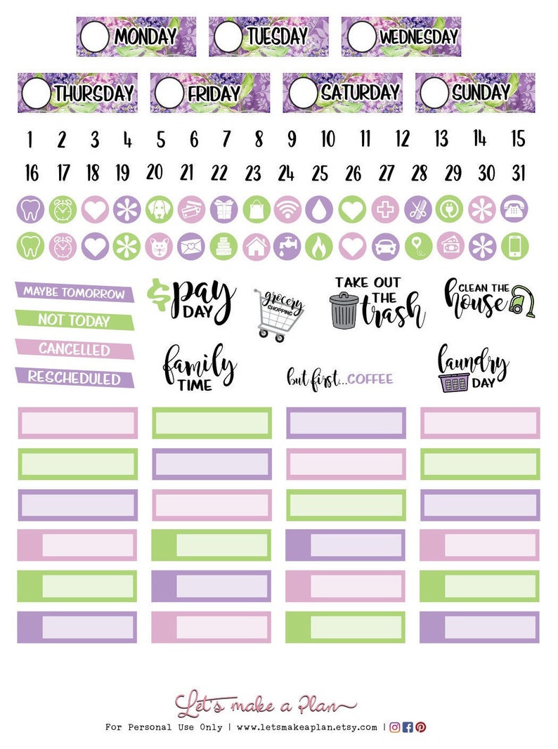 Spring Lilacs, Erin Condren Printable Planner Stickers, Spring Weekly ...