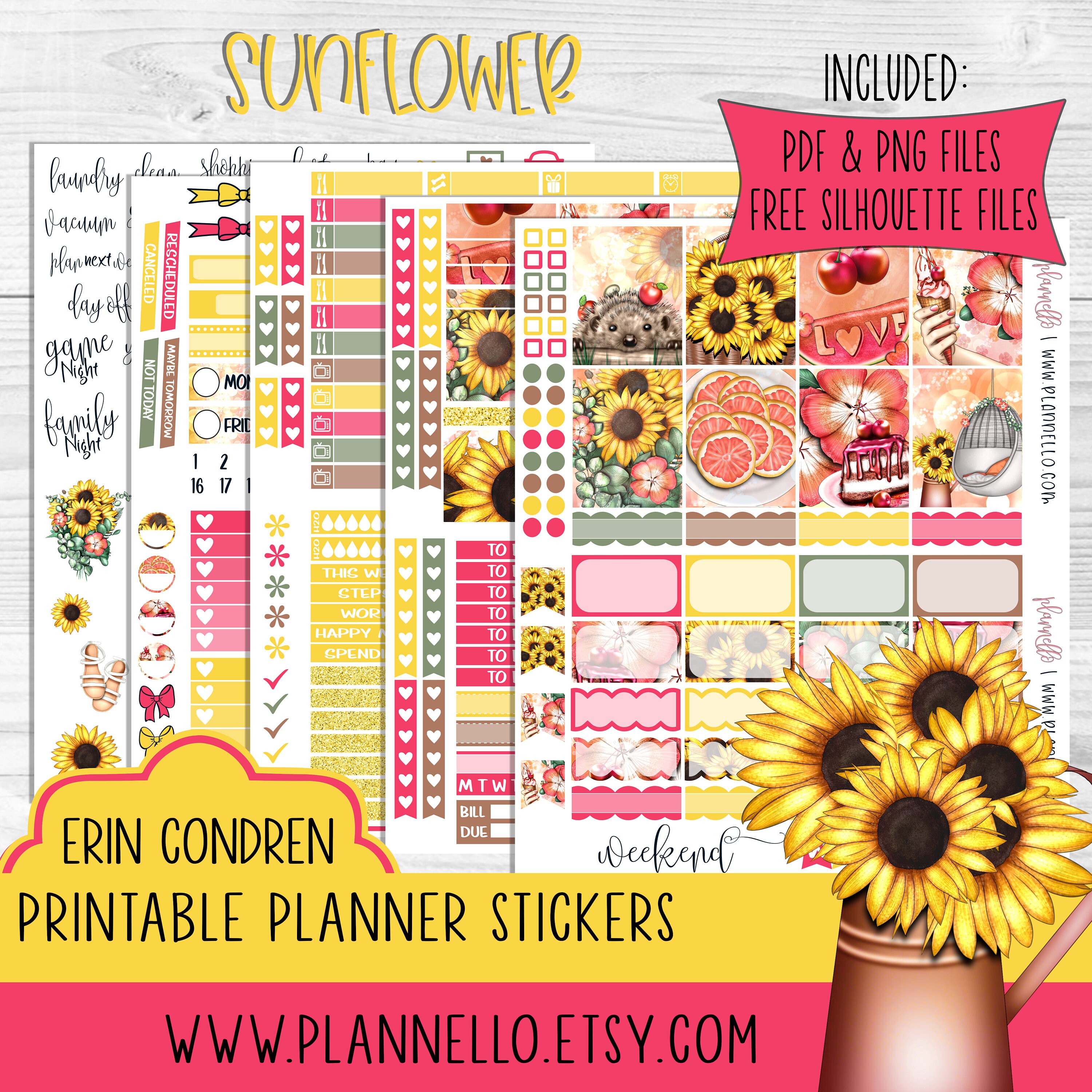 Sunflower Printable Planner Stickers Erin Condren Planner | Etsy Canada