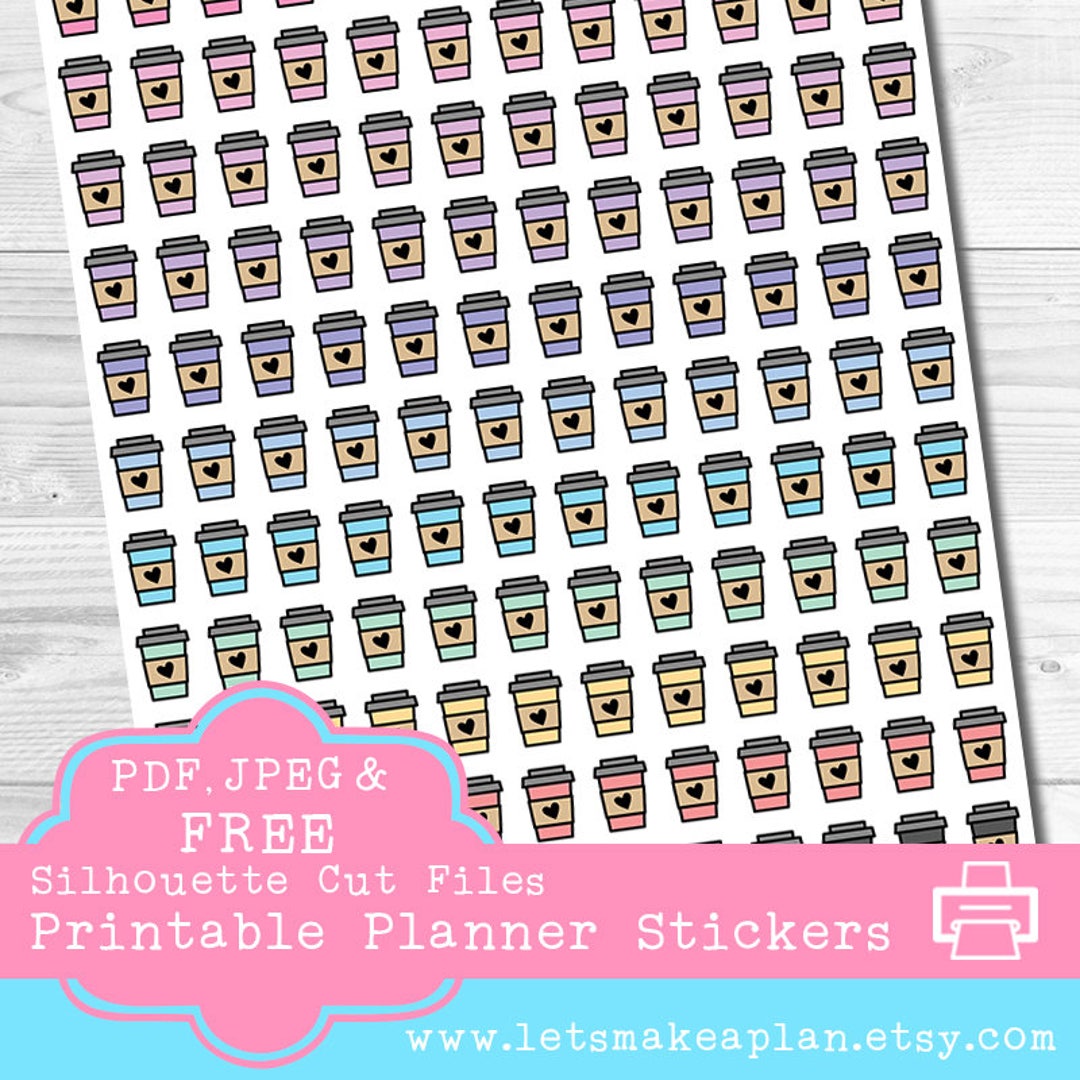 Coffee Cup Sticker, Printable, Coffee Stickers, Coffee Break, Coffee ...