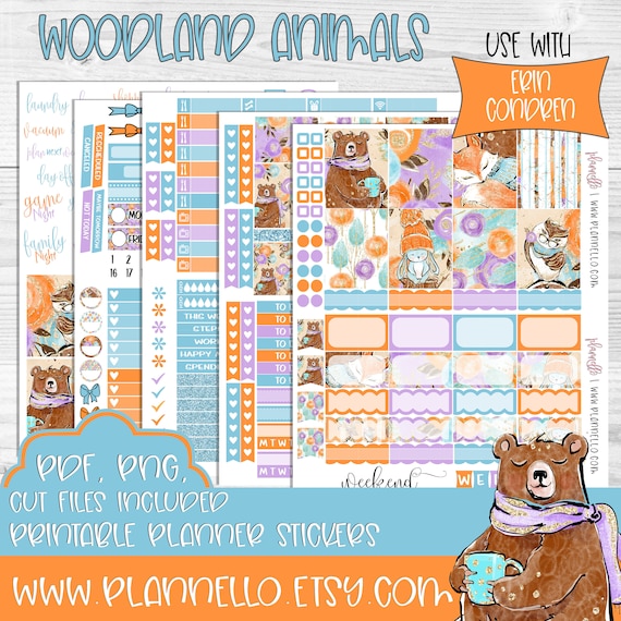 Woodland Animals Erin Condren Printable Planner Stickers | Etsy