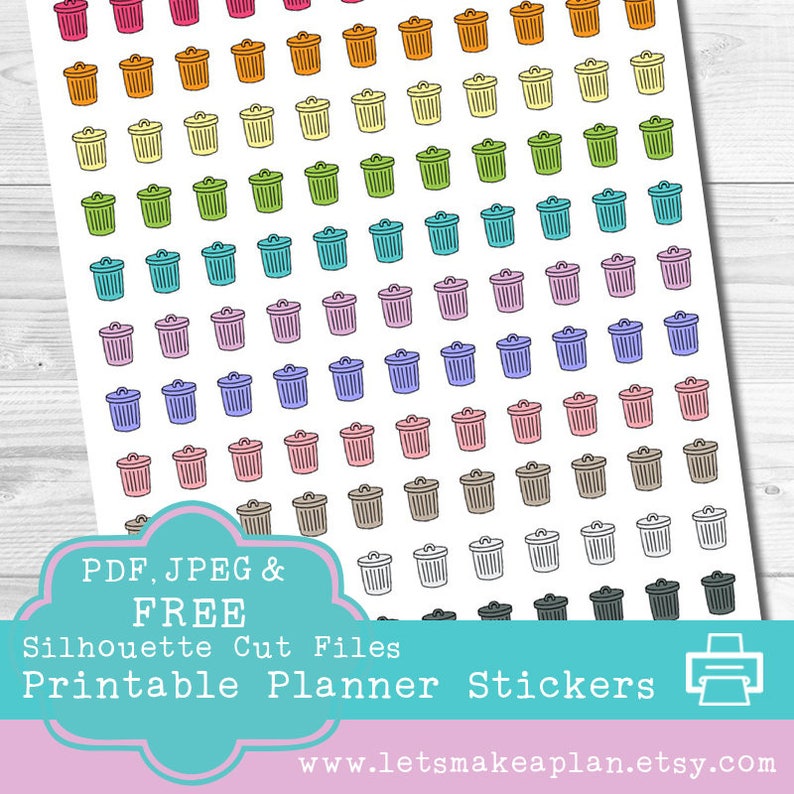 Trash Can Printable Planner Stickers Garbage Can Stickers | Etsy