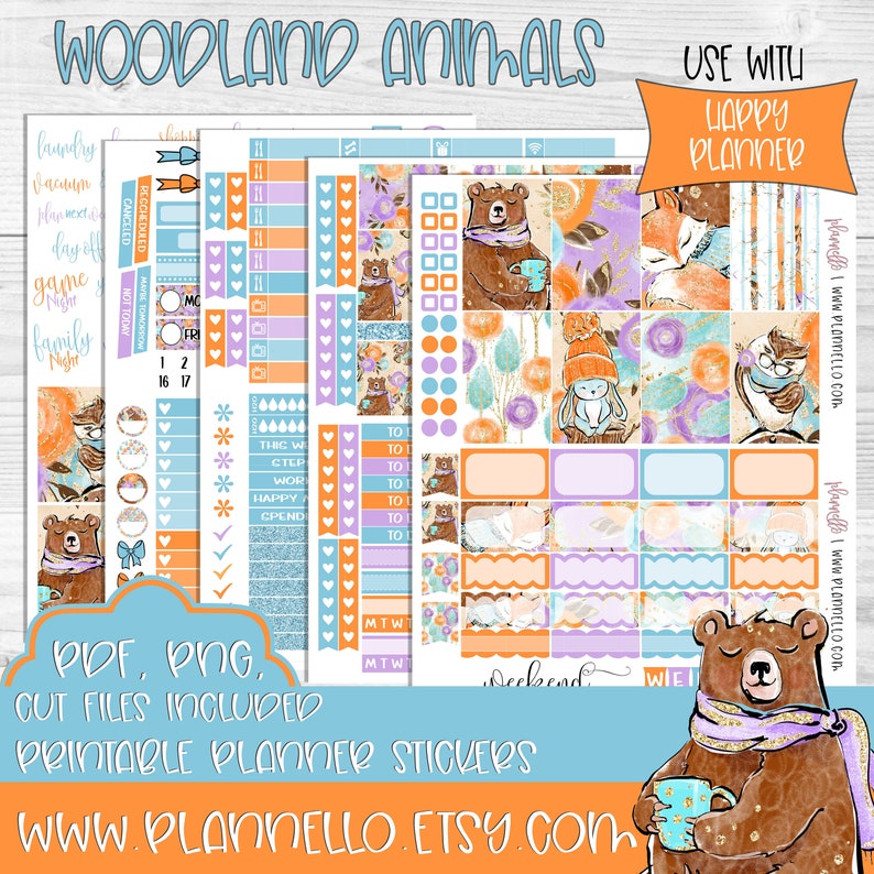 Woodland Animals Happy Planner Printable Planner Stickers | Etsy
