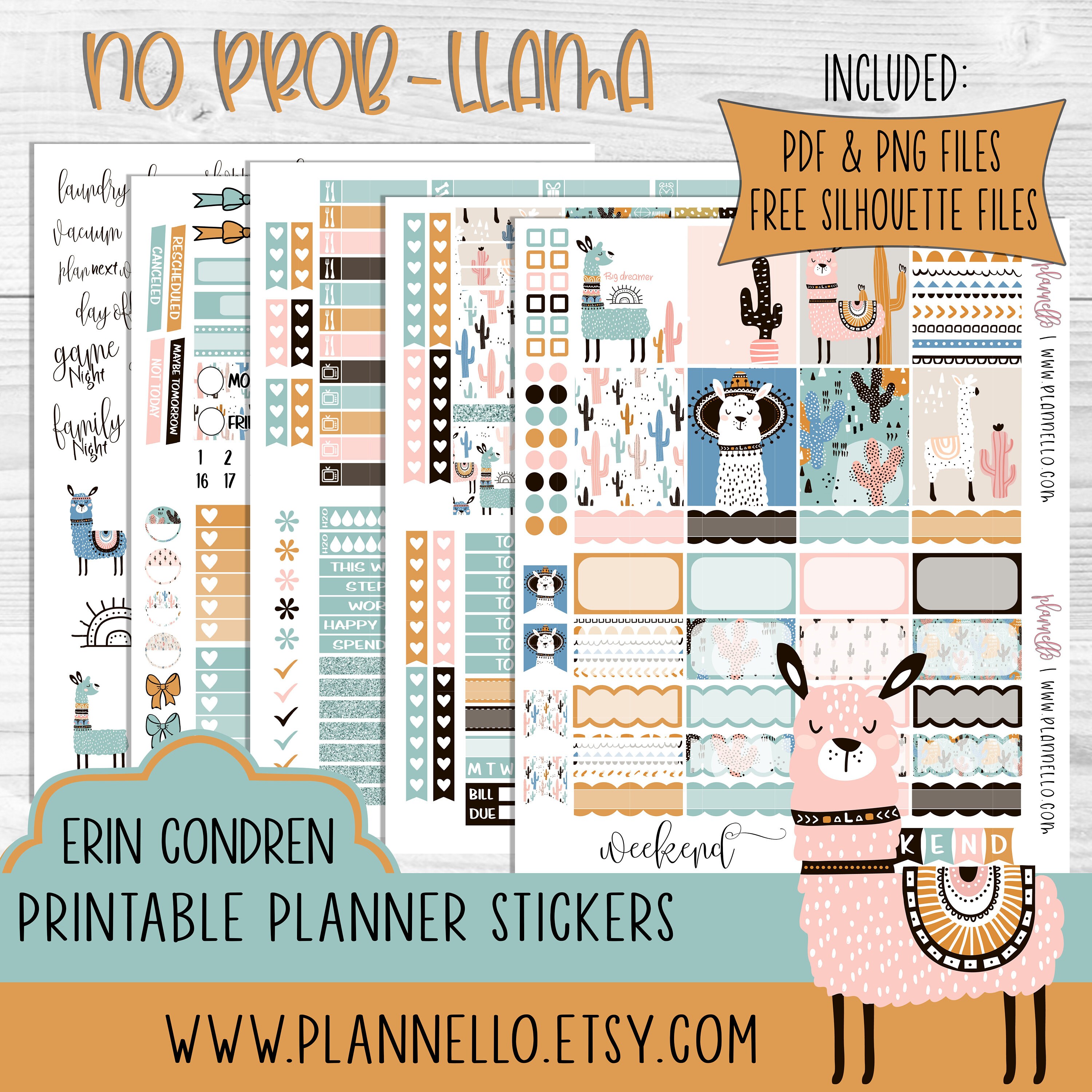 Llama Printable Planner Stickers Erin Condren Vertical Weekly | Etsy Canada
