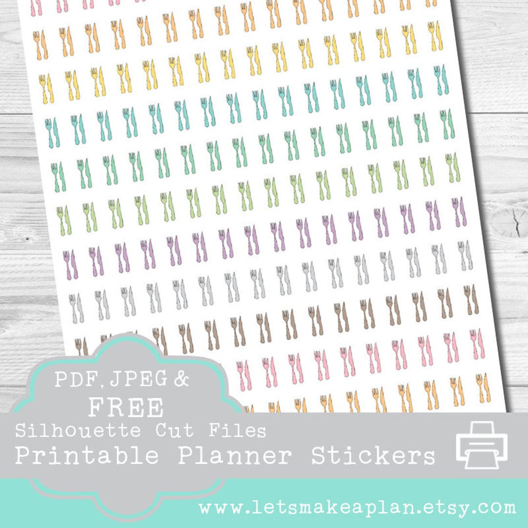 Meal Plan Printable Stickers, Utensil Planner Stickers, Silverware ...