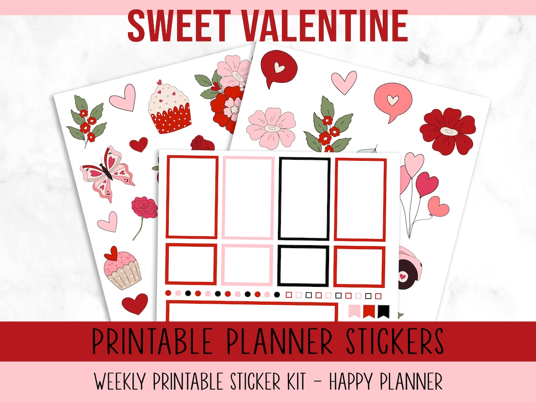 Valentine's Day Happy Planner Printable Planner Stickers, February ...