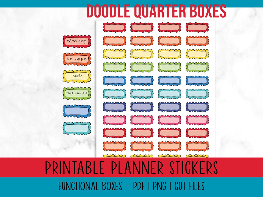 Quarter Box Stickers, Printable Planner Stickers, Bright Stickers ...