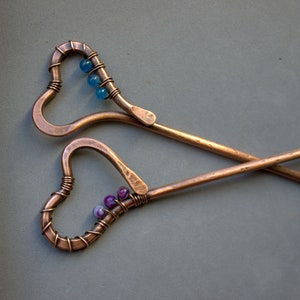 Heart, Hair Pin, Copper Hair Stick, Gemstone, Hair Accessories, Bridal ...