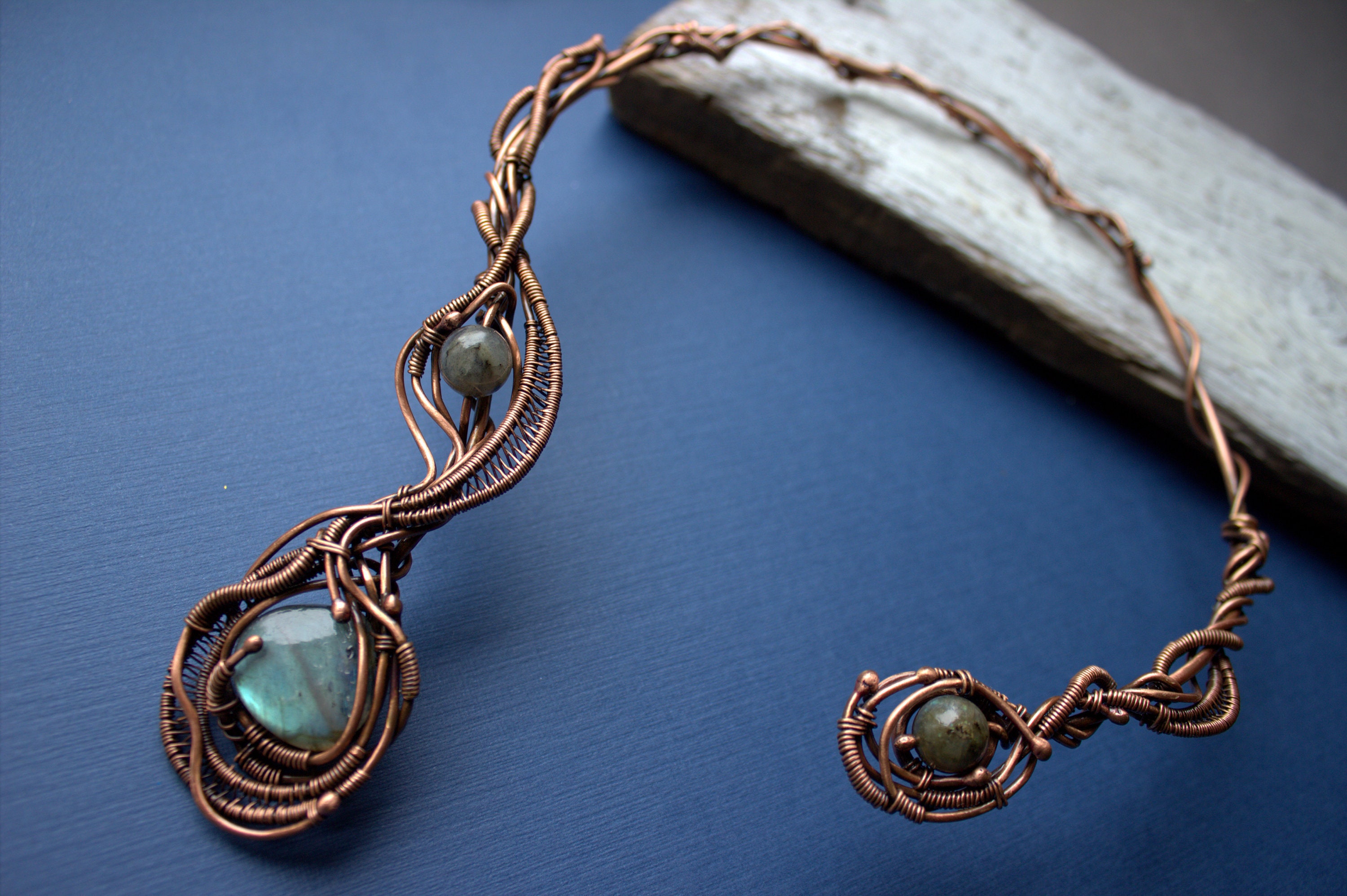 Wire Wrapped Cuff Necklace With Labradorite Open Choker - Etsy Norway