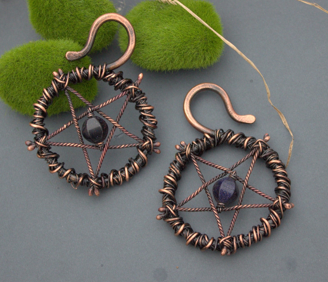 Pentagram Ear Weights, Witchy Ear Weight, Copper, Pentacle Ear Hangers ...