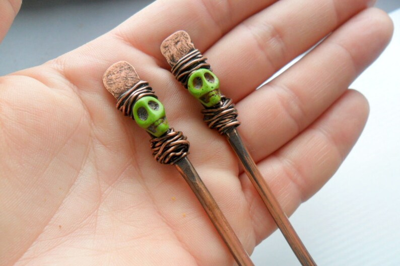 Skull Hair Pin Skull Hair Accessories Hair Jewelry Copper | Etsy