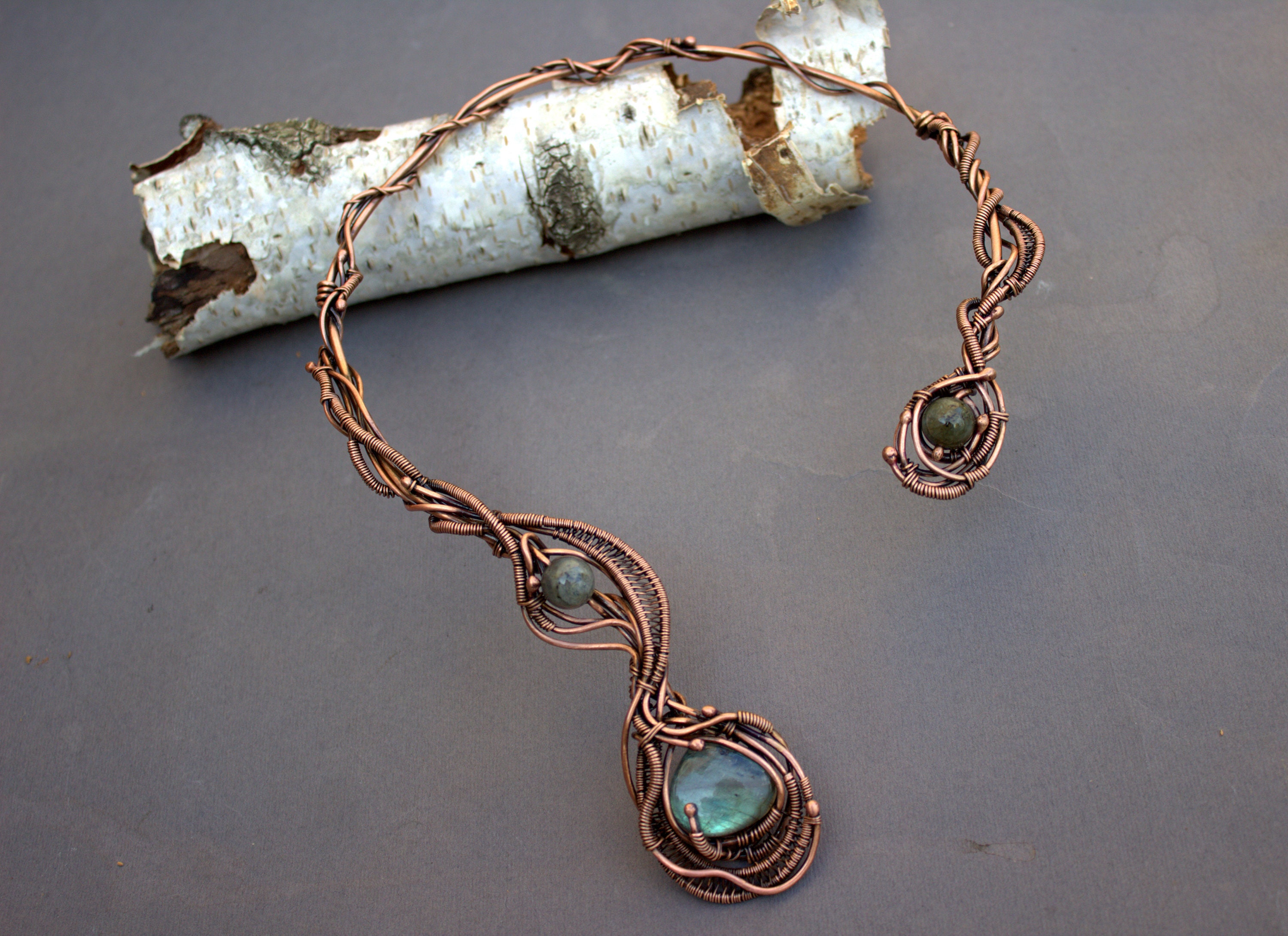 Wire Wrapped Cuff Necklace With Labradorite Open Choker - Etsy Norway