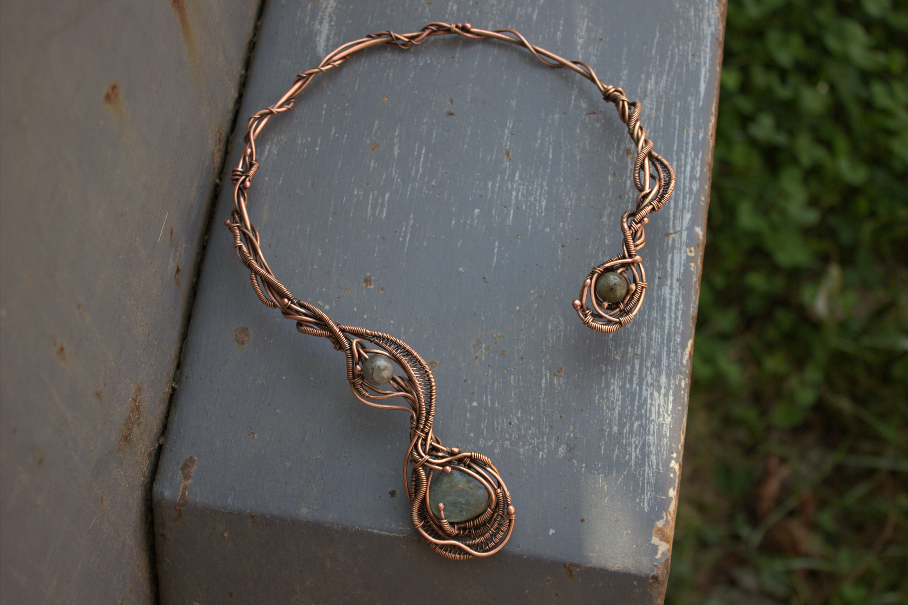 Wire Wrapped Cuff Necklace With Labradorite Open Choker - Etsy Norway