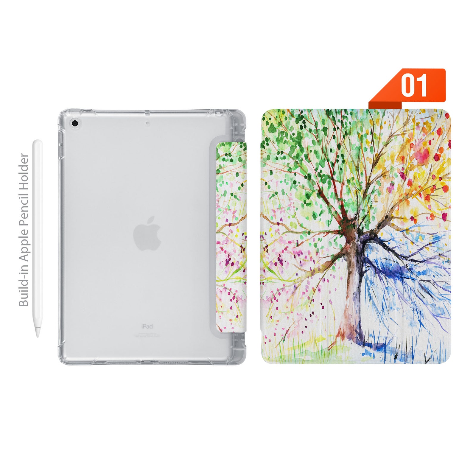 Ipad See Through Smart Case Leather Stand Cover With Pencil Holder For