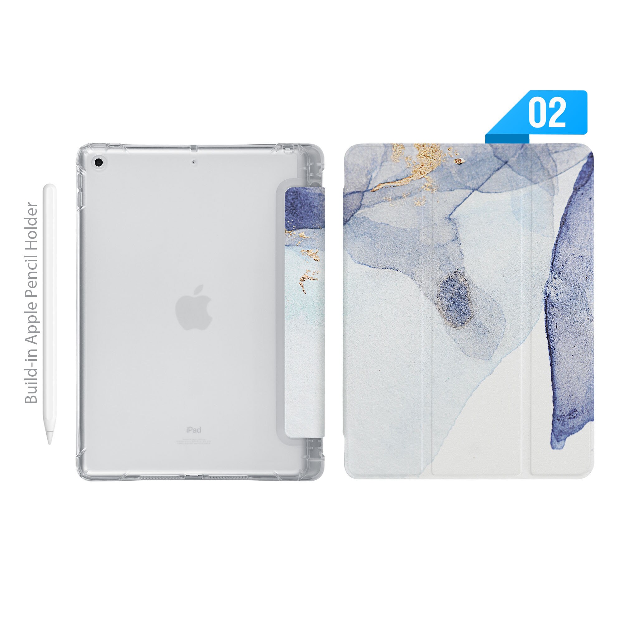 Ipad See Through Smart Case Leather Stand Cover With Pencil Holder For