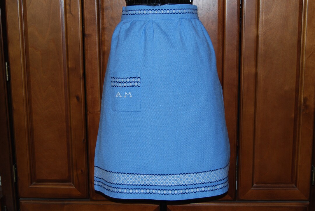 Vintage Handmade Blue Half Apron, Decorative Stitching - Etsy