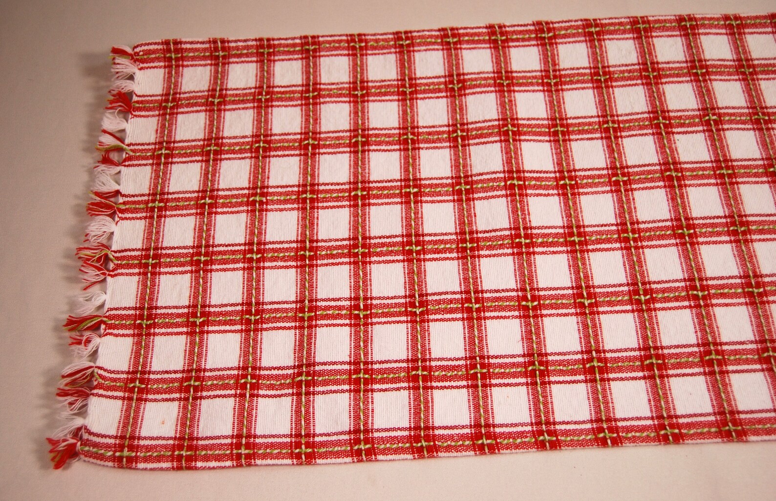 Red and White Woven Table Runner - Etsy