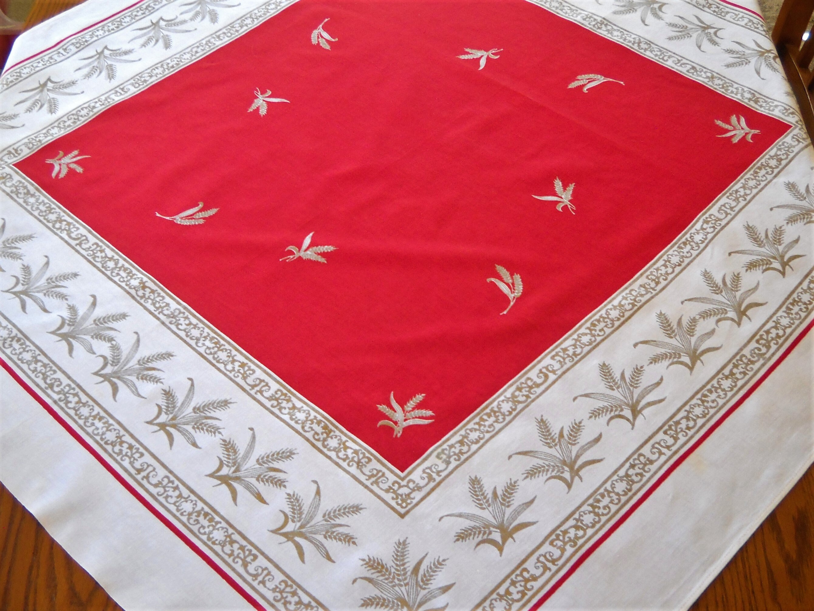 Vintage Red Square Tablecloth - Etsy