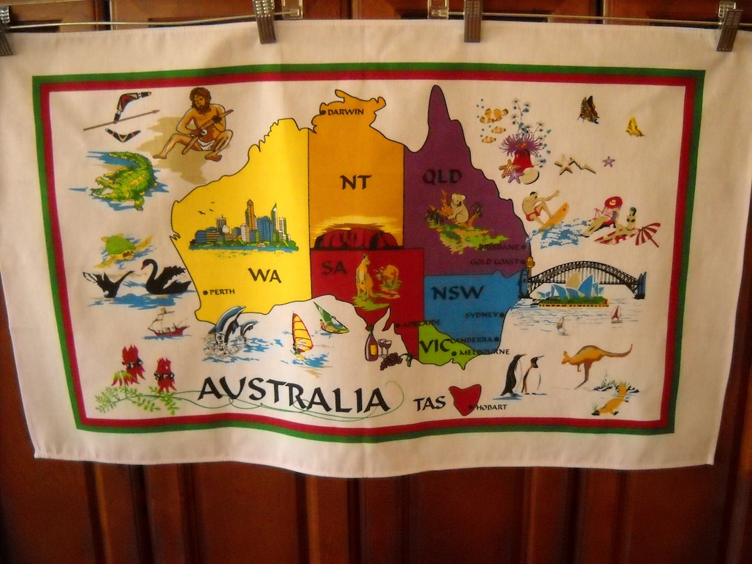 Vintage Souvenir Australia Map Tea Towel NOS - Etsy