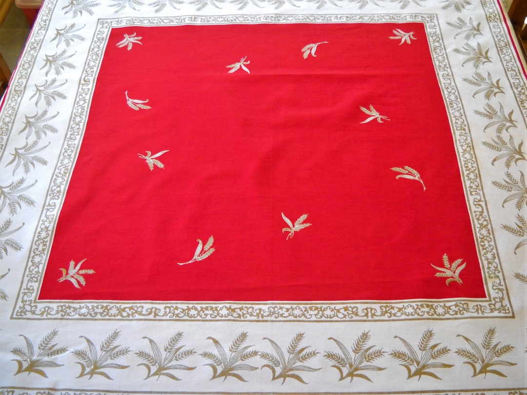 Vintage Red Square Tablecloth - Etsy