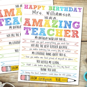 Happy Birthday Teacher, Printable Teacher Birthday Gift From Student ...