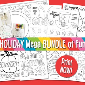 KIDS HOLIDAY COLORING Pages Printable Mega Bundle | Elementary ...