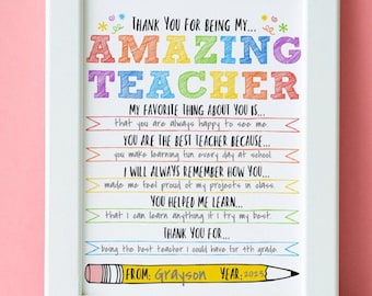 Teacher Appreciation Printable Personalized Teacher Gift Thank You ...