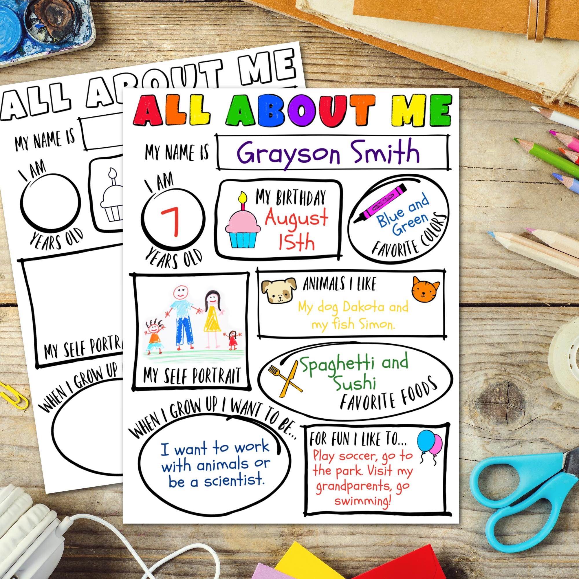 All About Me Coloring Page, Printable Back to School Worksheet Template ...