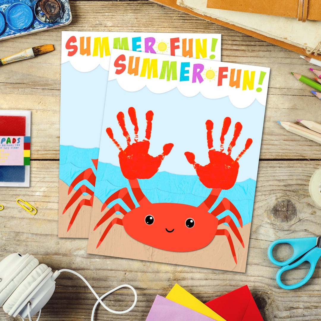 Summer Crab Handprint Art, Preschool Handprint Craft, Summer Art for ...