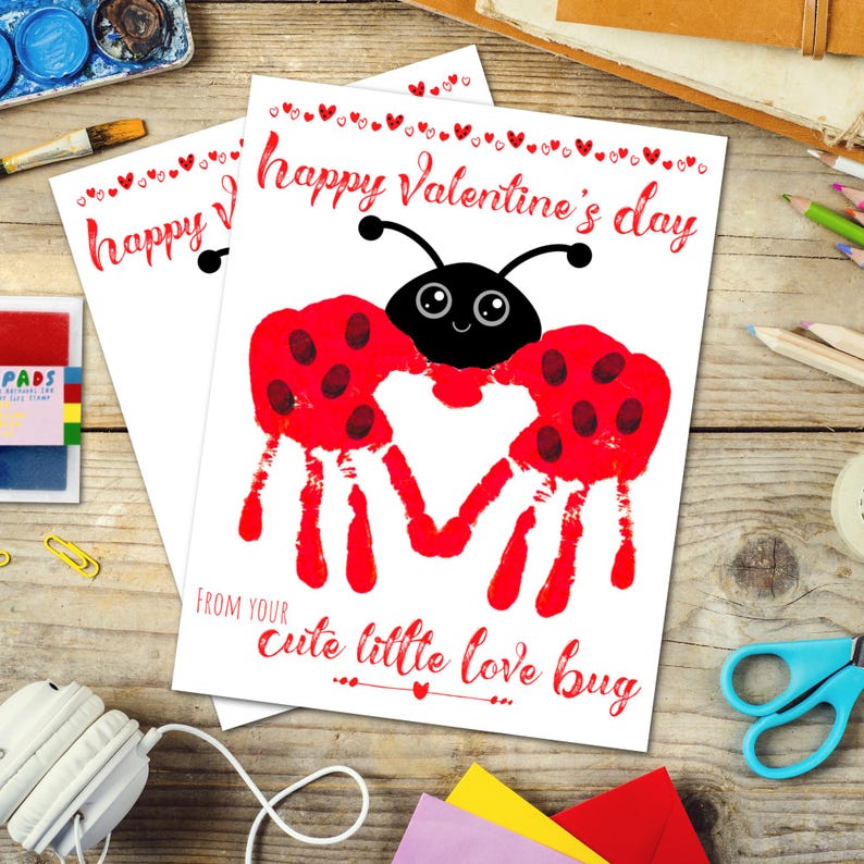 Love Bug Valentine's Day Lady Bug Handprint Art, Daycare Valentines ...
