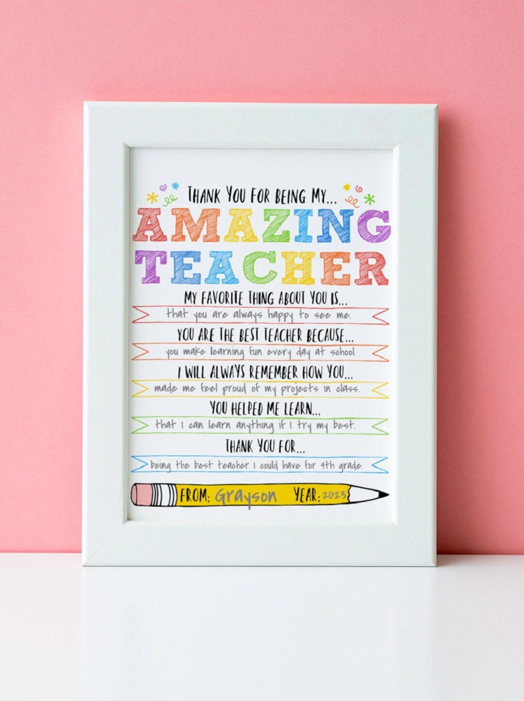 Teacher Appreciation Printable Personalized Teacher Gift Thank You ...