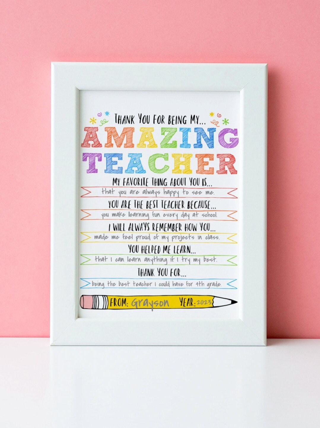 Teacher Appreciation Printable Personalized Teacher Gift Thank You ...