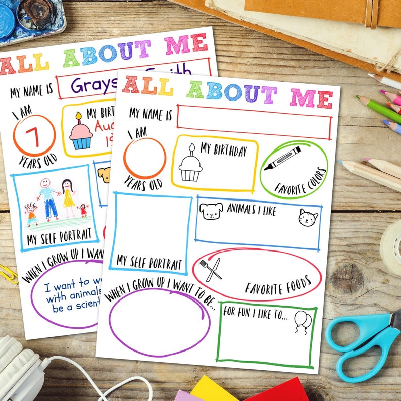 All About Me Printable Kids Template Favorite Things Back to School Get ...