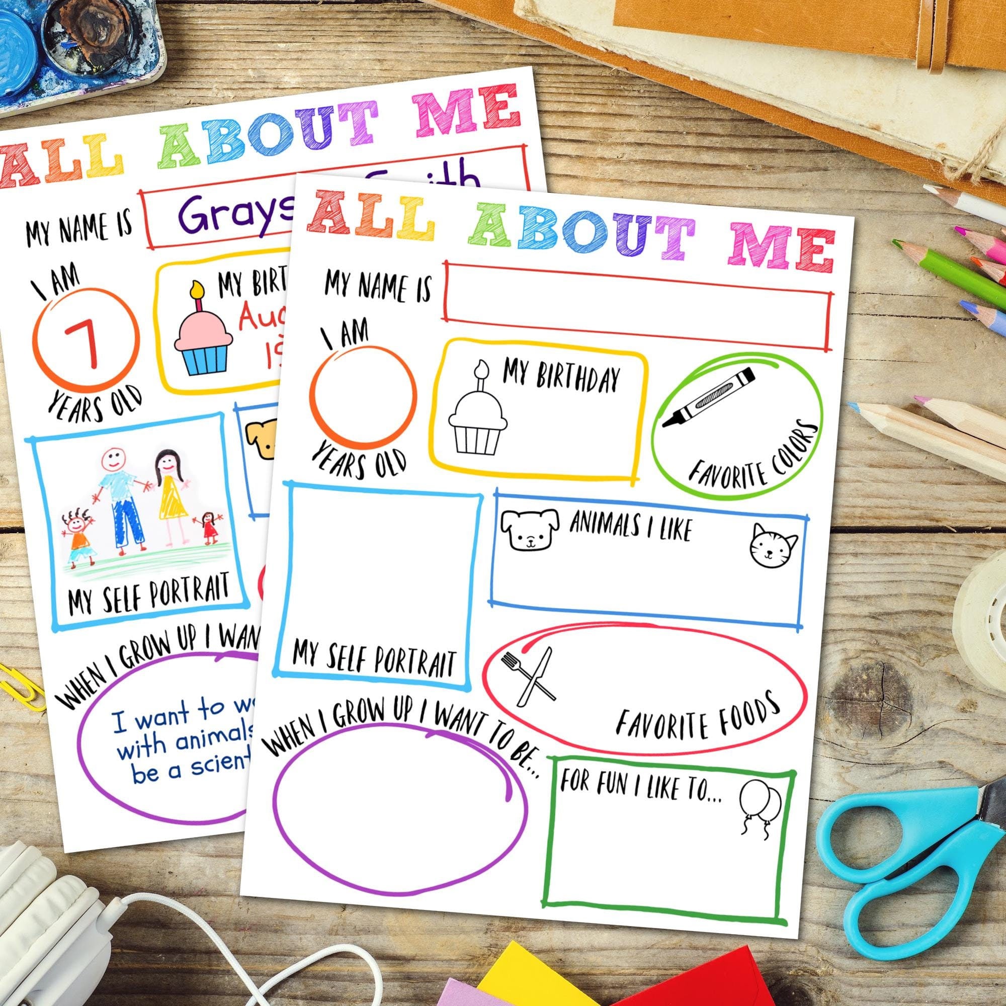 All About Me Printable Kids Template Favorite Things Back to School Get ...