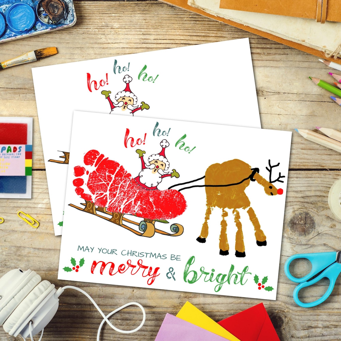 Christmas Handprint Art, Santa Sleigh Reindeer Handprint Footprint Art ...