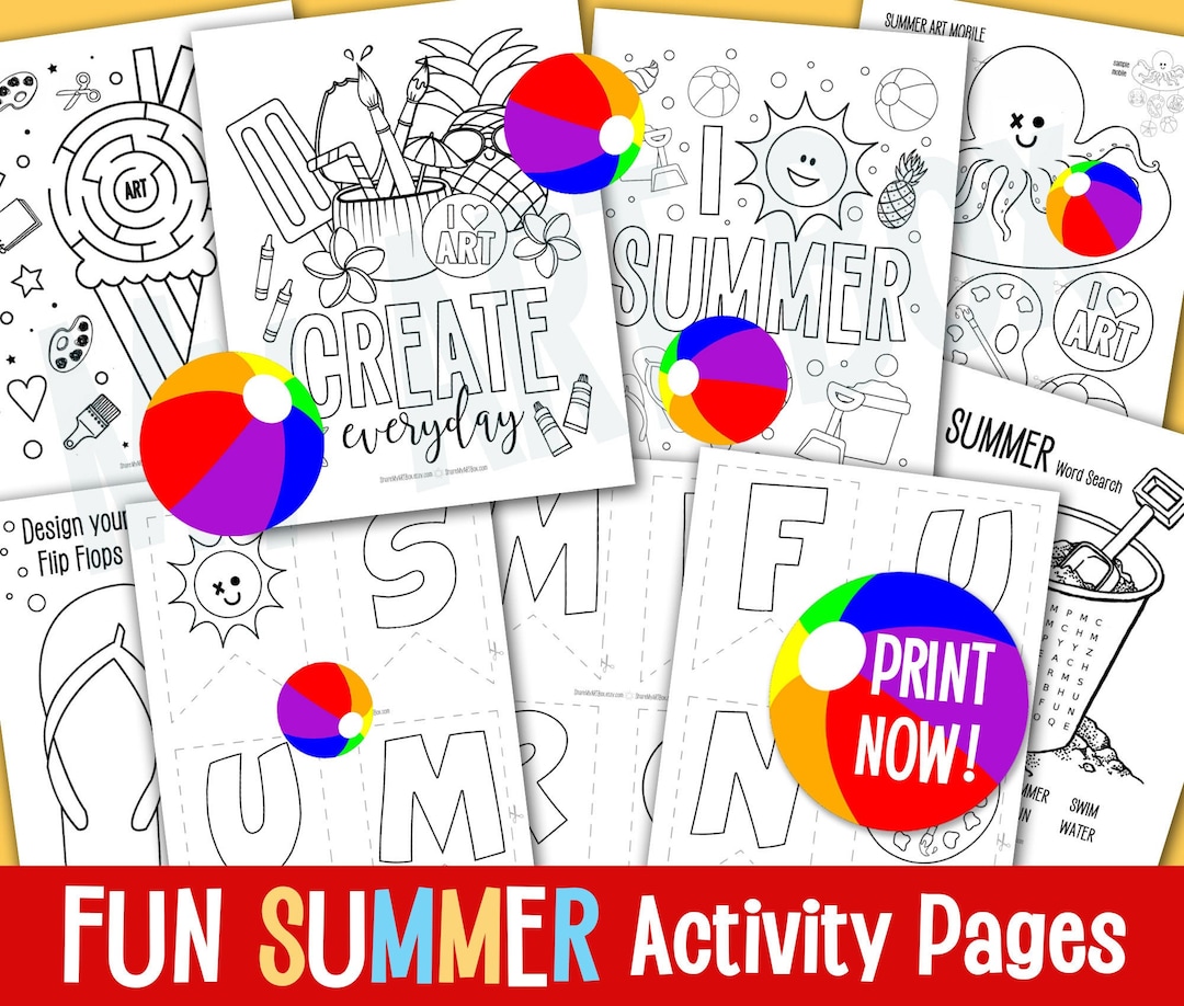 SUMMER Printable Kids Art Activity Coloring Pages, Busy Book Activities ...